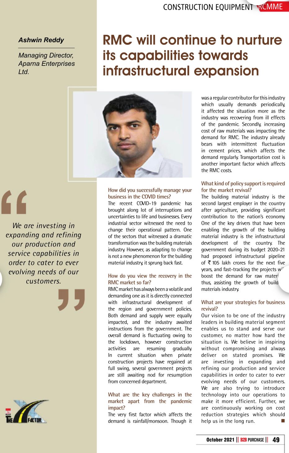 RMC will continue to nurture capabilities towards infrastructural ...